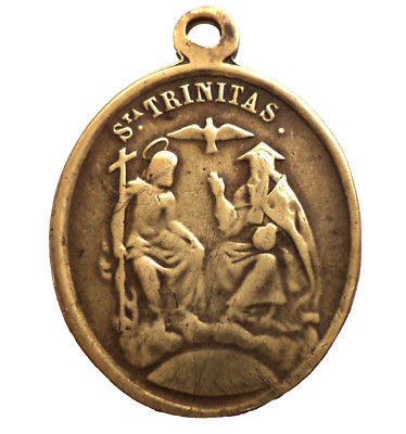 ANTIQUE 19TH C BRONZE MEDAL HOLY TRINITY & HOLY FAMILY - FREE SHIPPING ...