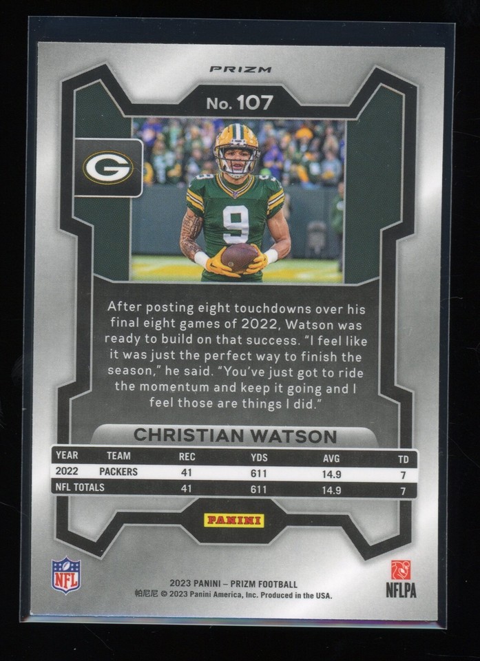 2023 Panini Prizm #107 Christian Watson Silver Prizm Football Card ...