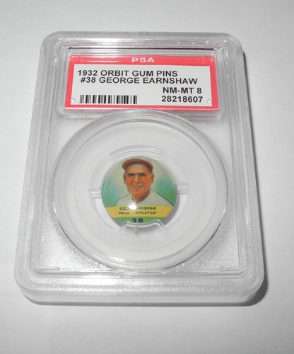 1932 Orbit Gum PR2 Baseball Button Pin #8 George Earnshaw Athletics PSA ...