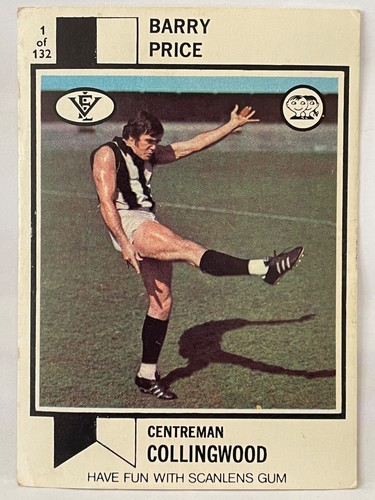 1974 Scanlens AFL VFL Card 1 Barry Price Collingwood | eBay
