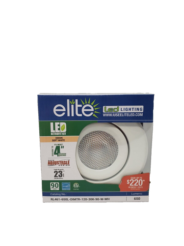 Elite RL461-650L-DIMTR-120-30K-90-W-WH 4" Square Adjustable LED ...