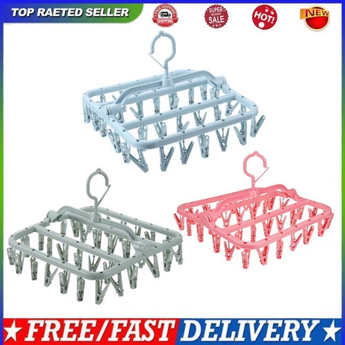 32 Clips Folding Clothes Hanger Socks Drying Rack Portable Sock Dryer ...
