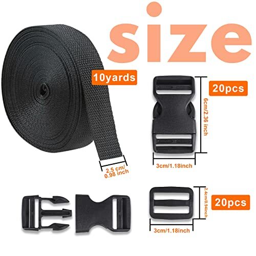 YGDZ Buckles Strap 1 Inch, 10 Yards Nylon Webbing Straps, 20pcs 1" Dual ...