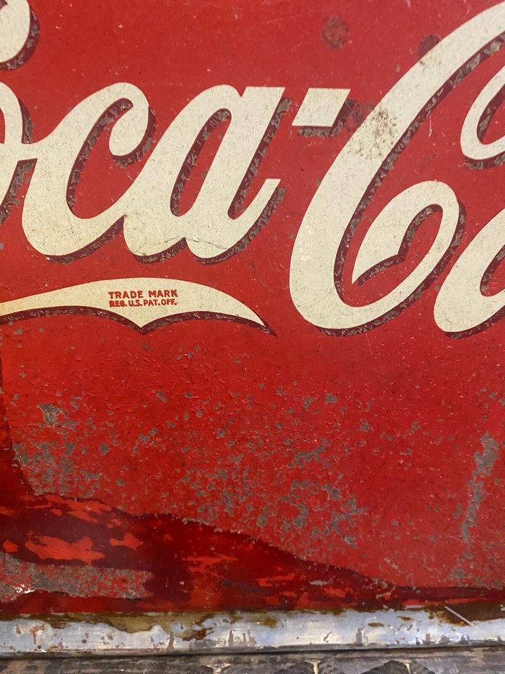 Vintage 54" x 18" Pause Drink Coca-Cola COKE Vertical Metal Sign Yellow ...
