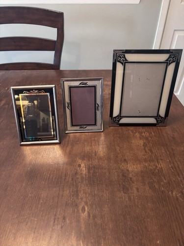 3 Vtg Art Deco 1930s Black Silver Picture Photo Frames Reverse Painting ...