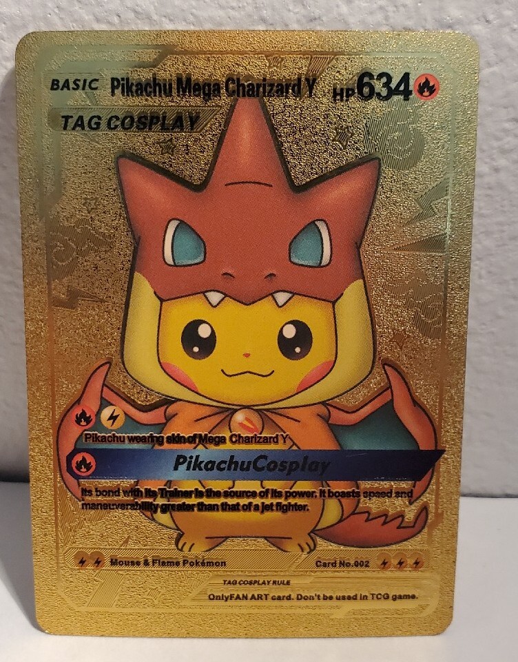 Pikachu Mega Charizard Tag Cosplay Gold Foil Fan Art Card | eBay