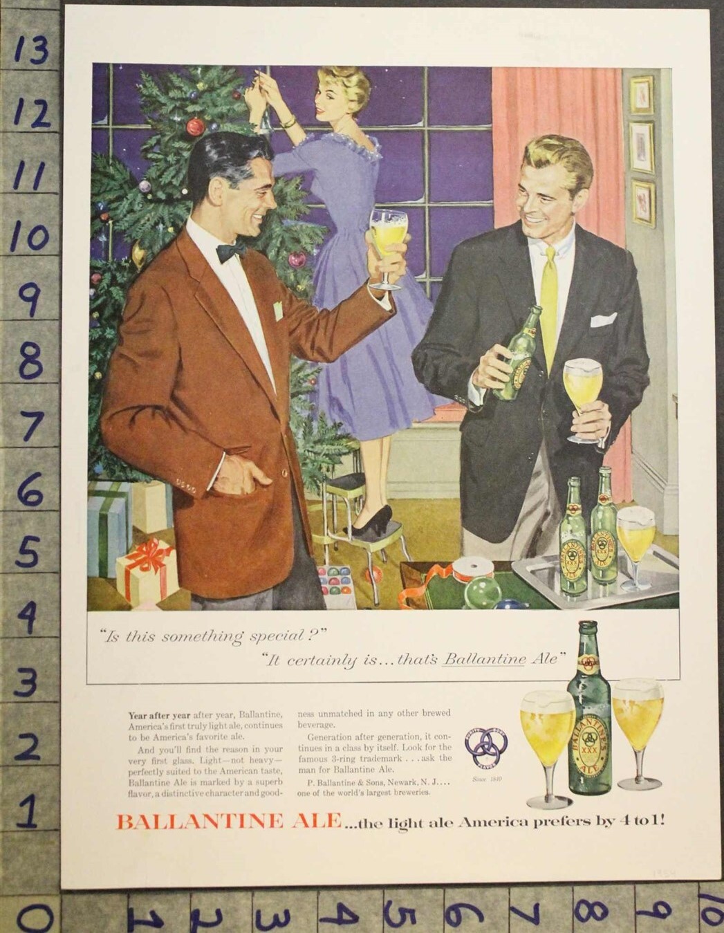 1954 BALLANTINE BEER ALE BREWERY HOLIDAY CHRISTMAS PARTY TREE NEWARK AD ...