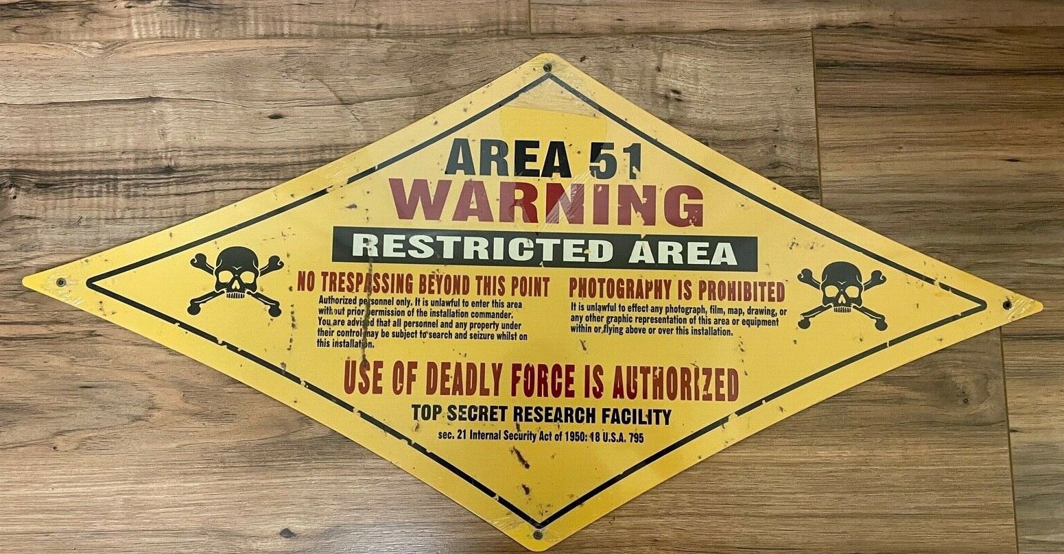 Area 51 Warning Restricted 28" DIAMOND SHAPED HEAVY DUTY USA MADE METAL ...