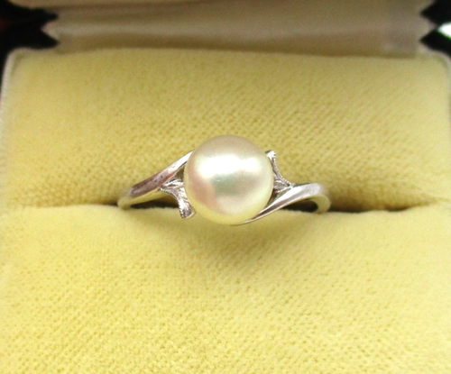 Vintage Mikimoto Sterling Silver Pearl Solitaire Ring Size 7.25 In Box ...