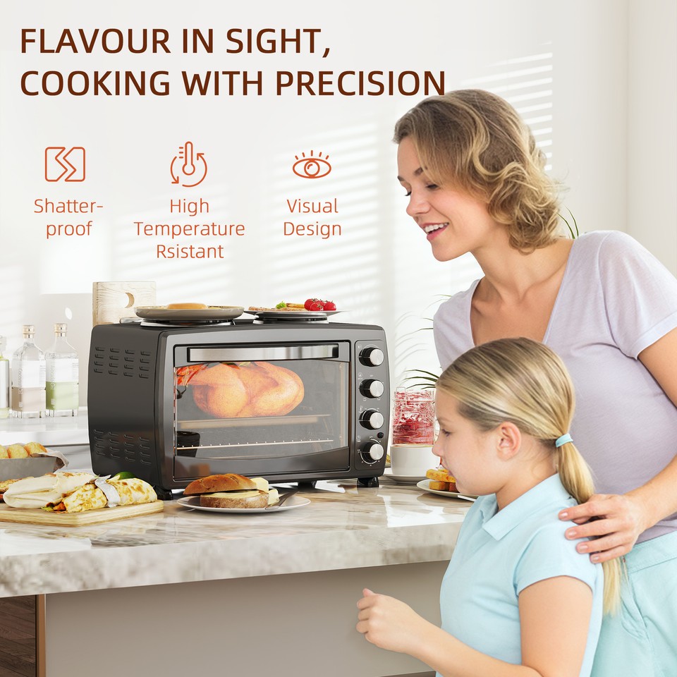 Small Oven with 2 Hot Plates, 36L Toaster Oven for Grill, Roast, Bake ...