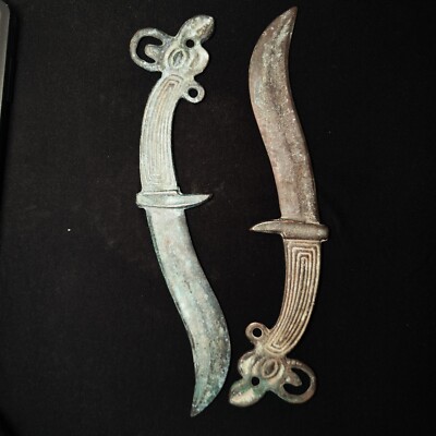 10.4" China rare pair of bronze daggers weapon Phoenix head bronze ...
