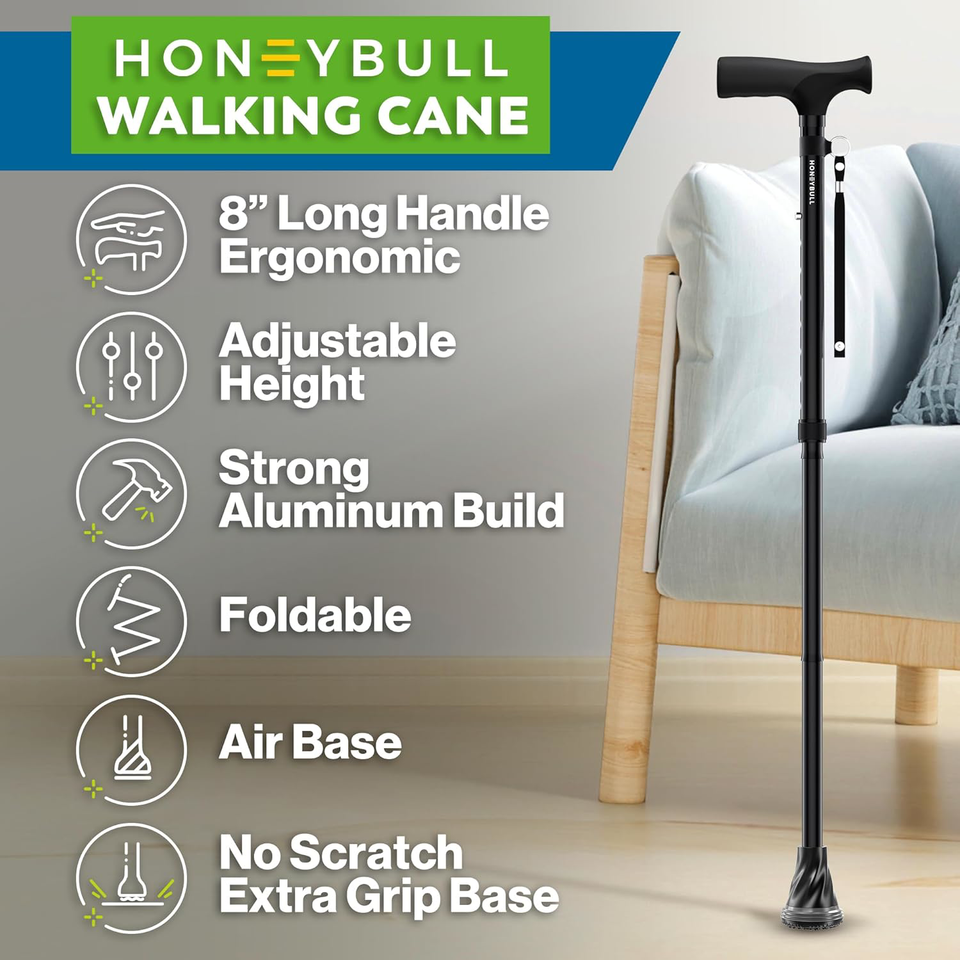 HoneyBull Walking Cane | Single Tip Canes for Men & Women, Foldable ...