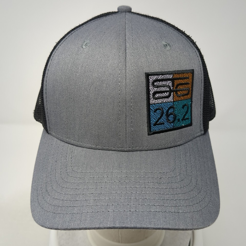 26.2 Snapback Mesh Back Trucker Hat Gray One Size Embroidered Logo | eBay