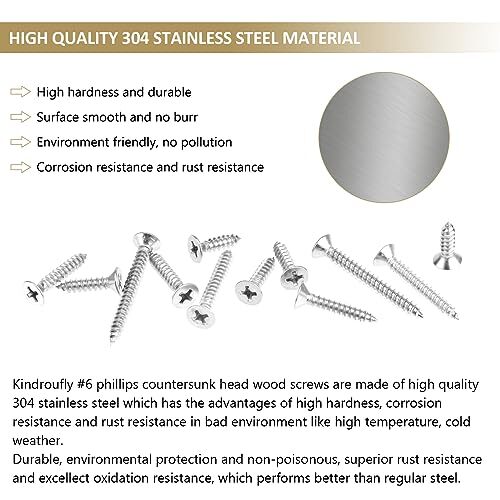 162 Pieces #6 x 1/2" 5/8" 3/4" 1" 1-1/4" Phillips Countersunk Head Self ...