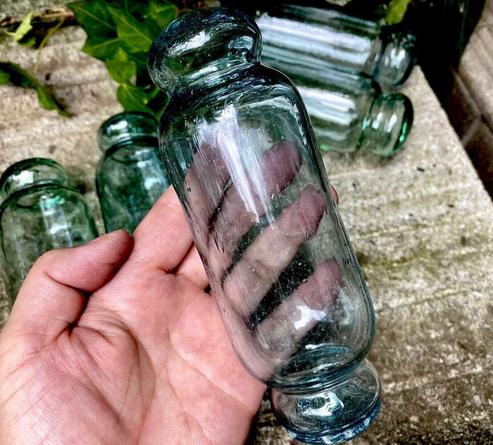Set of 5 Japanese Glass Floats Antique Blue and Green Rolling Pin ...