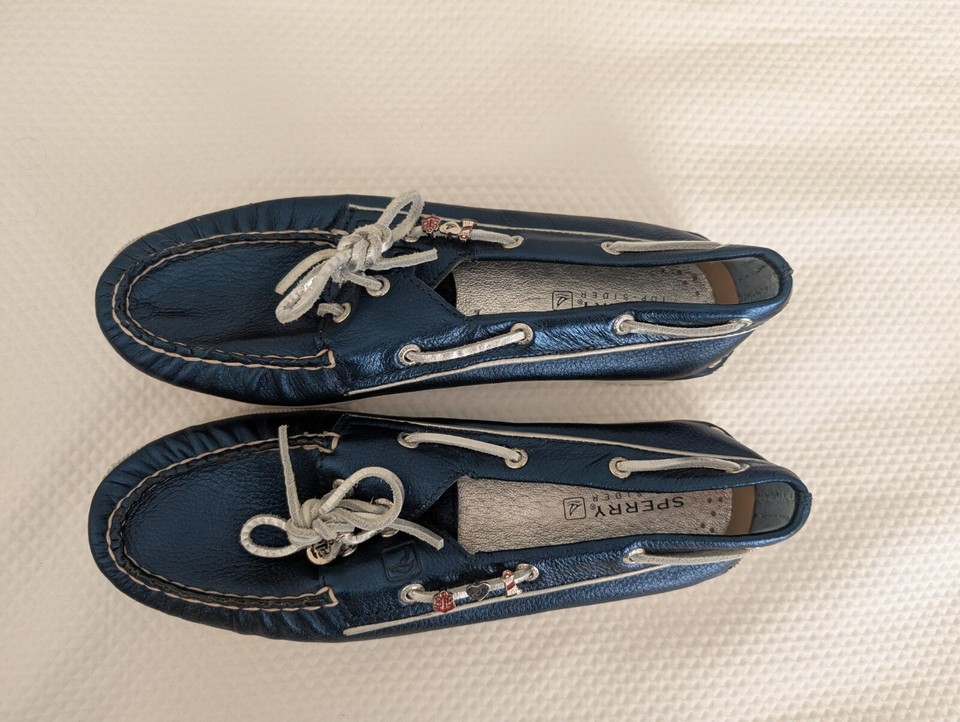 Sperry Top Sider A/O Metalic Womens Navy Blue Boat Deck Shoes Size 8M ...