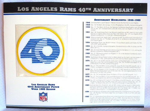 LOS ANGELES RAMS 40th ANNIVERSARY NFL TEAM PATCH CARD Willabee & Ward ...
