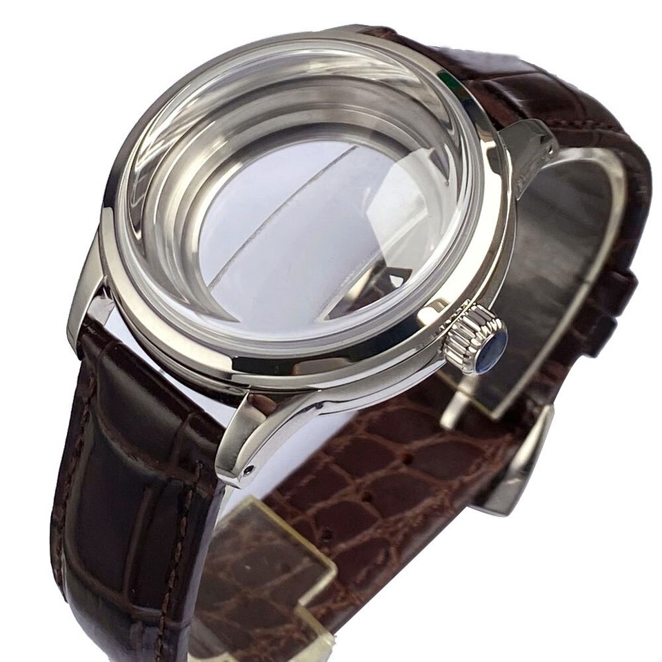 Polished 40mm Double Bow Sapphire Glass Watch Case Fit NH35 NH36 PT5000 ...