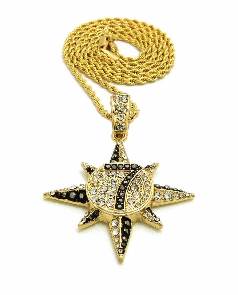 HIP HOP 5 PERCENTER 7 STAR PENDANT & 24" BOX CUBAN ROPE CHAIN HIP HOP ...