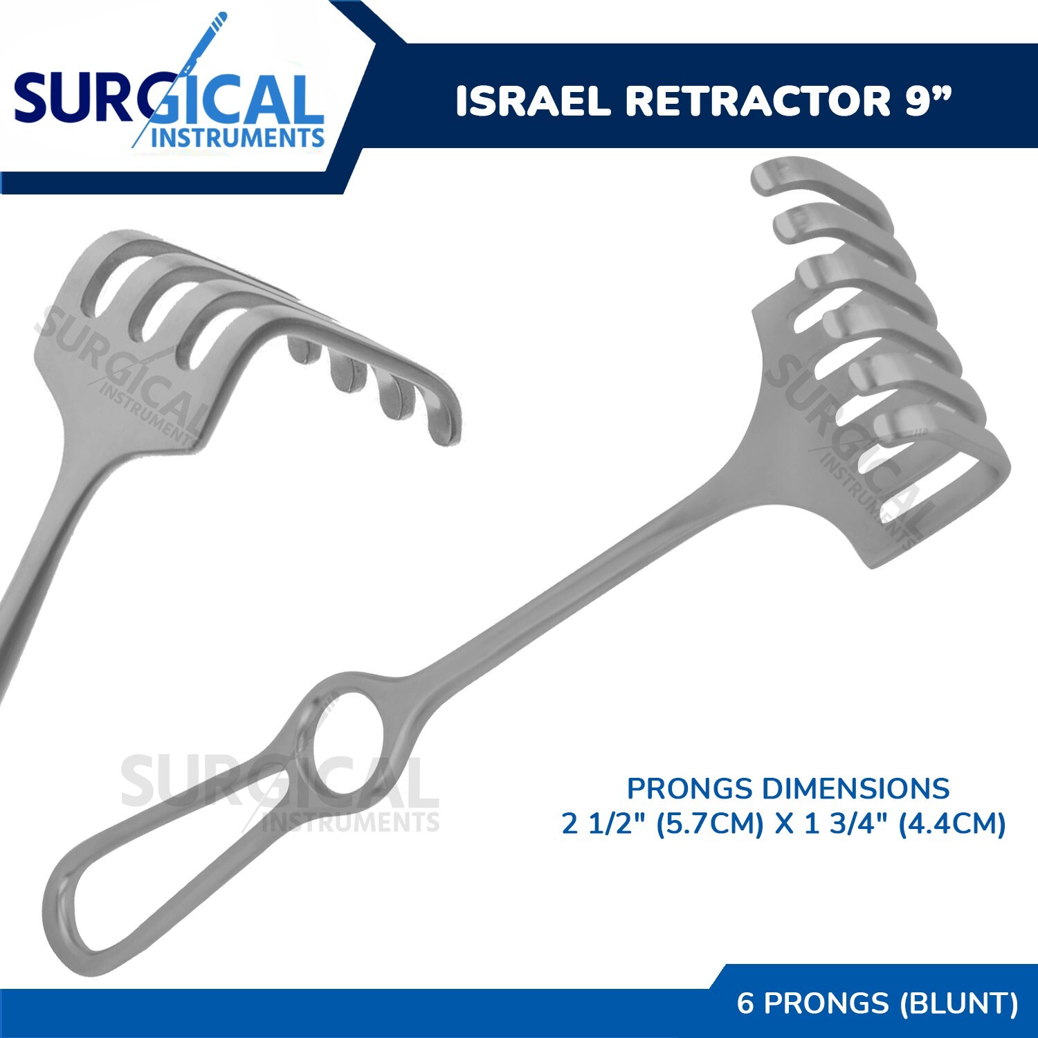 Israel Retractor 9" With 6 Blunt Prongs 2 1/4" X 1 3/4" Stainless ...