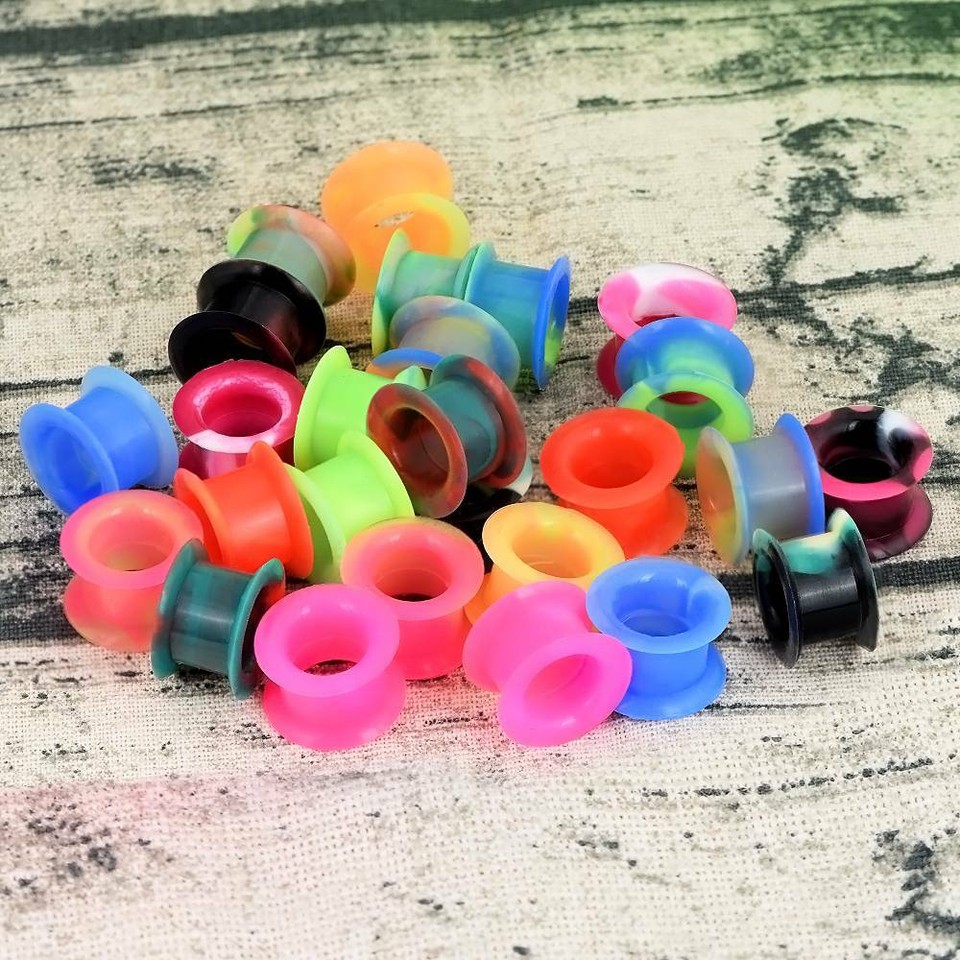 2PCS Ear Tunnel Plugs Double Flared Hollow Hard Silicone Ear Gauges ...