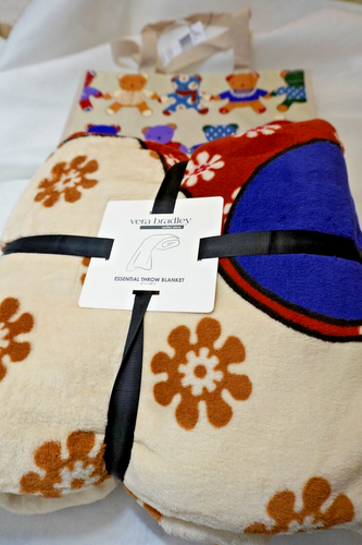 VERA BRADLEY Throw Blanket BIG TOASTIE TEDDY 80 X 50 & Square Market ...