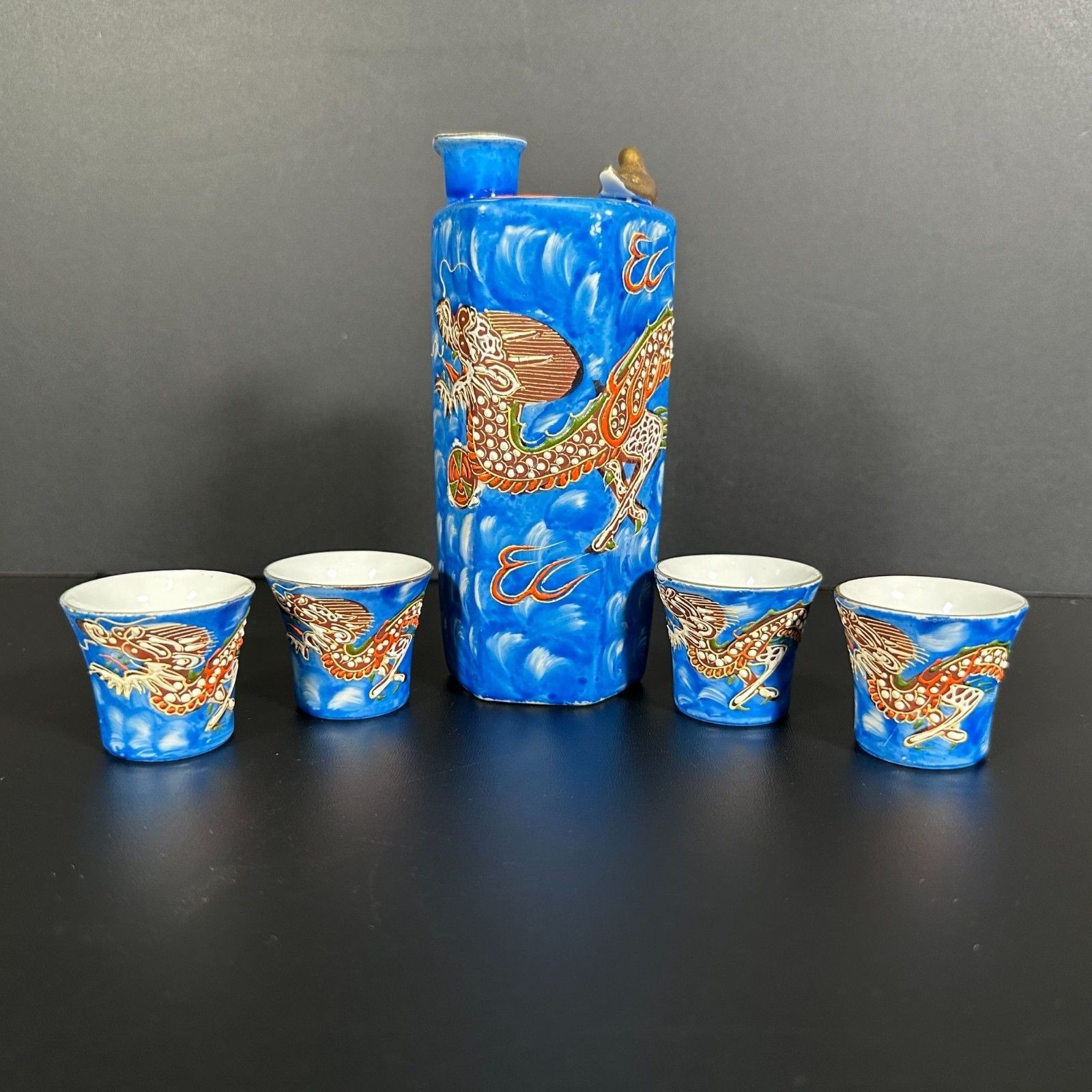 Vintage Moriage Dragonware Sake Set, Hand Painted, Made in Japan