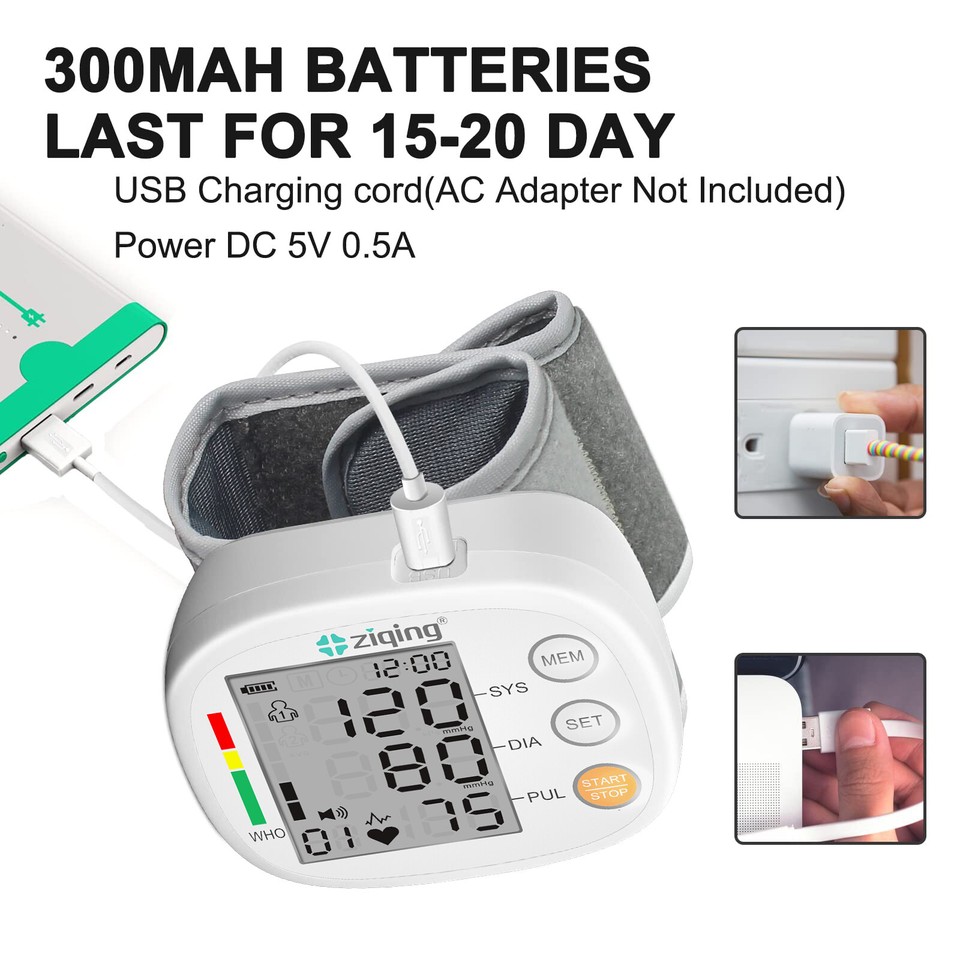 Ziqing Automatic Blood Pressure Monitor Wrist Digital Cuff Machine ...