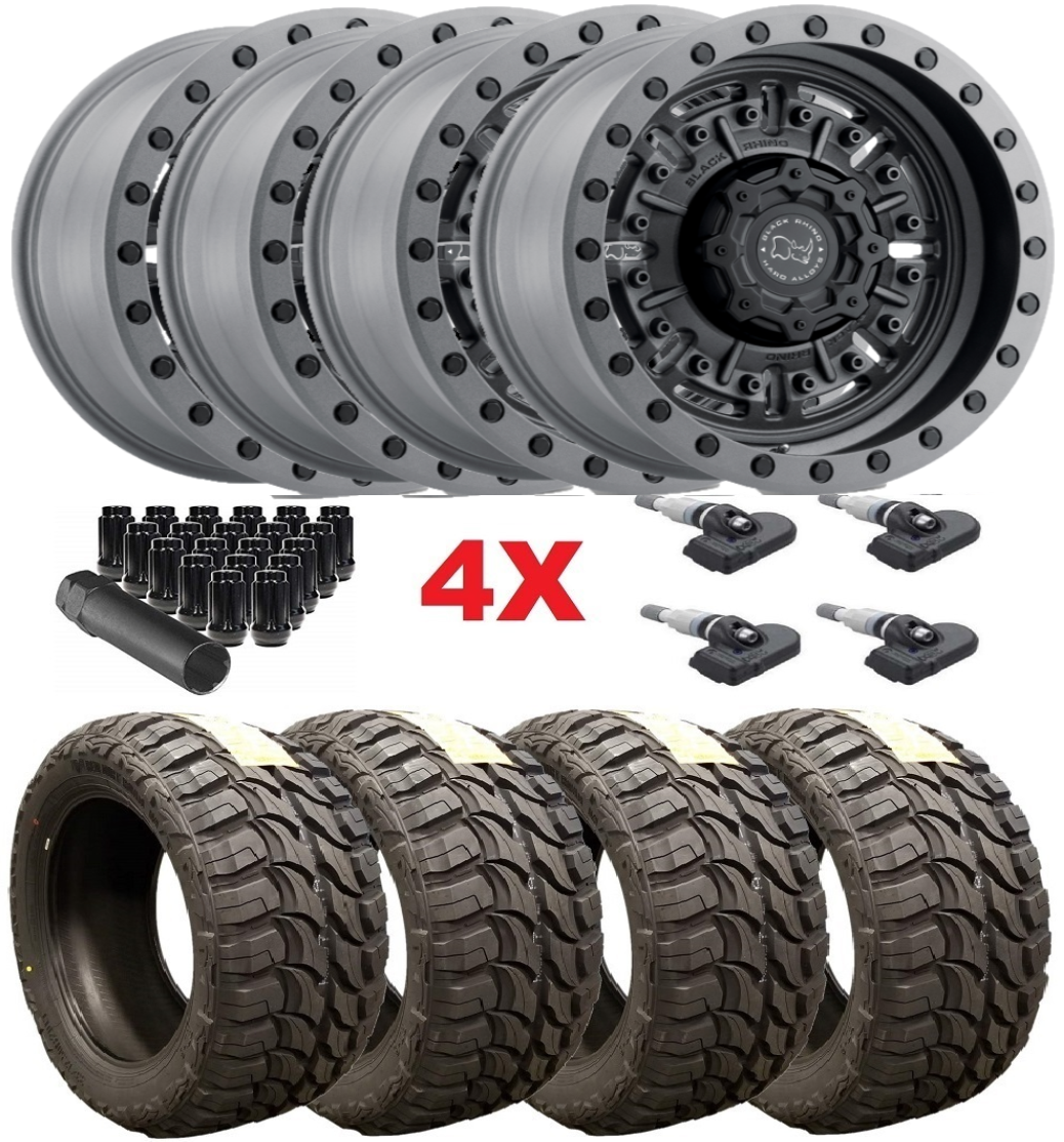17 ABRAMS WHEELS BLACK RHINO 33125017 TIRES PACKAGE SET OF 4 FITS JEEP ...
