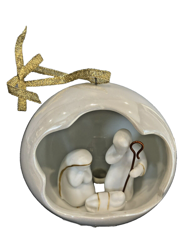 Apple Tree Design Ceramic Nativity Scene Christmas Ornament Can be Lit ...