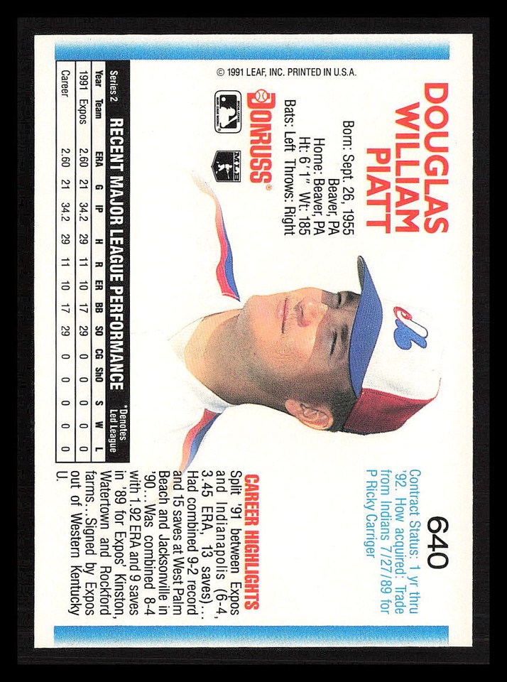 Doug Piatt 1992 Donruss #640 Montreal Expos | eBay