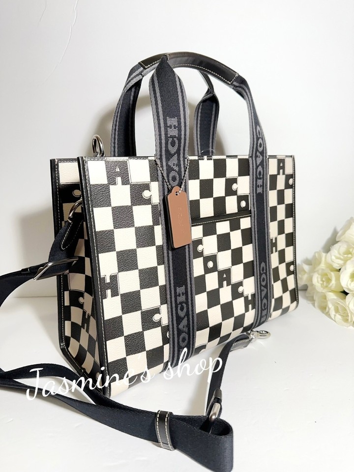 NWT Coach Smith Tote With Checkerboard Print CR101 Silver/Black/Chalk ...