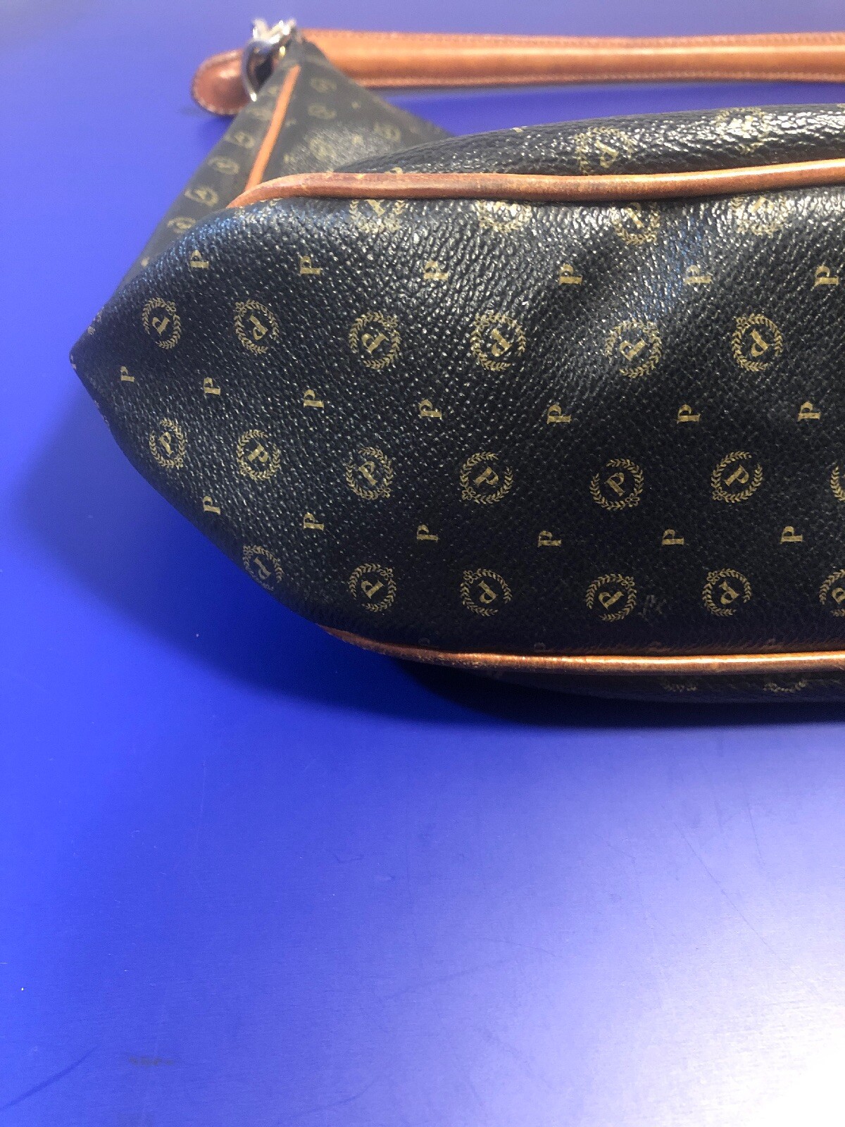 Vintage Pollini Italian handbag Black Leather Trim Gold Buckles Logo ...