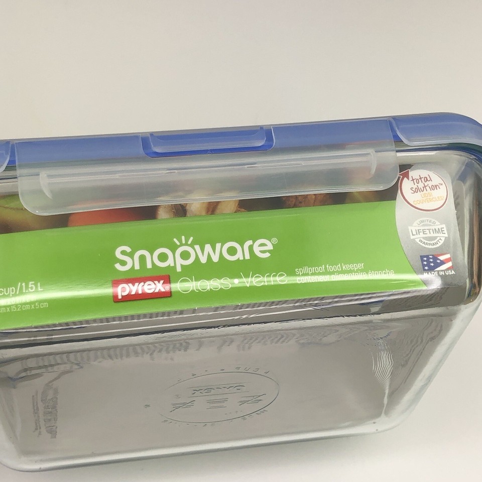 Pyrex Snapware 6-Cup Rectangle Glass Storage Dish with Clear Blue Lid ...