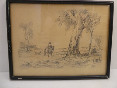 CARL LYON AUSTRALIA CARTOON ARTIST SIGNED DRAWING SHEEP DROVER & DOG ...