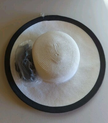 Croft&Barrow New Women Floppy White & Black Straw Derby Brim Sun Hat ...