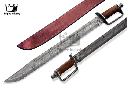 26'' Handmade Damascus Steel D-Guard Sword, Battle Ready With Sheath ...