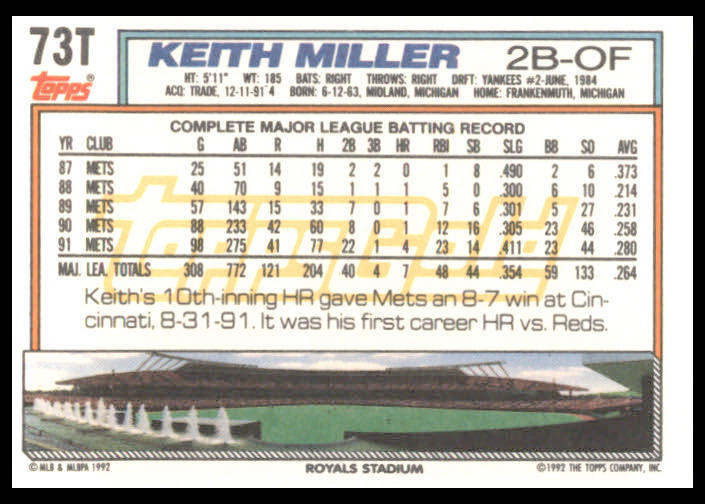 1992 Topps Traded #73T Keith Miller Kansas City Royals | eBay