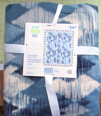 New No Sew Throw Kit 100" Polyester Anti-Pill Fleece Blues Diamonds 72 ...