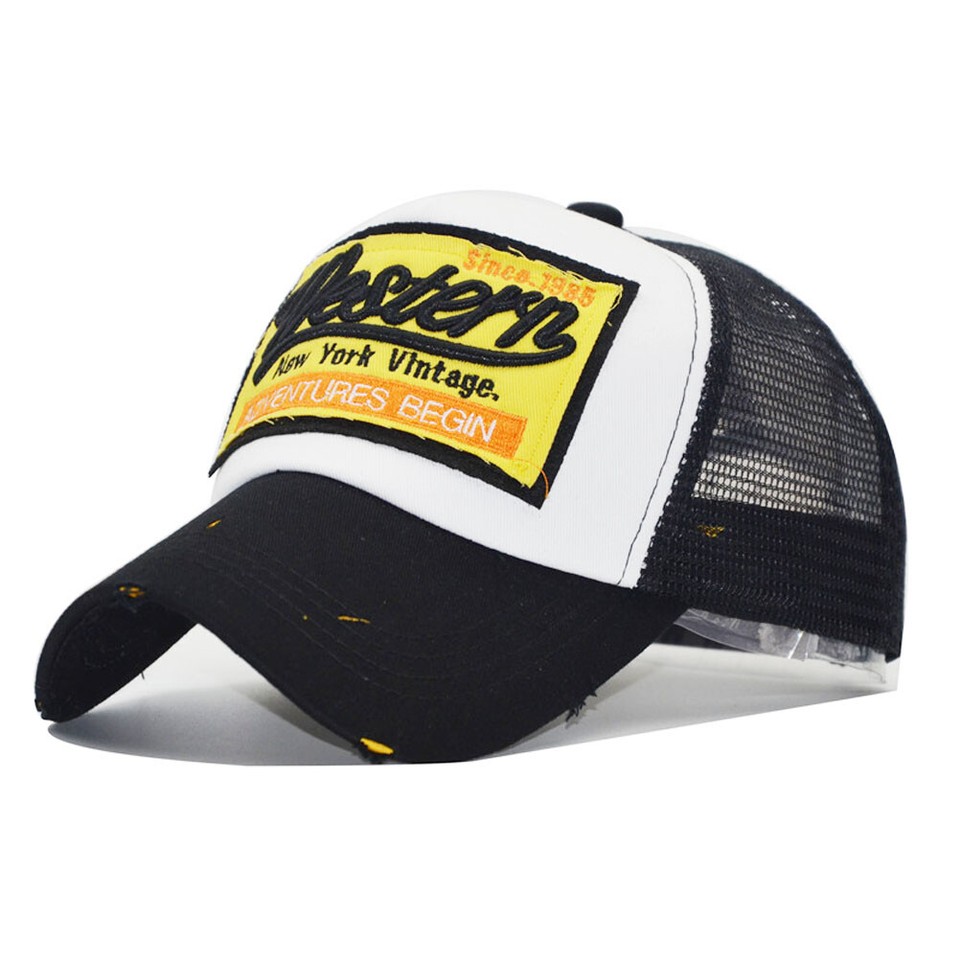Mens Vintage Western Embroidery Wash Baseball Cap Sun Snapback Mesh ...