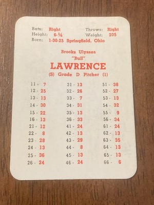 BROOKS LAWRENCE - CINCINNATI REDS - APBA 1959 SEASON GAME CARD 1ST ...