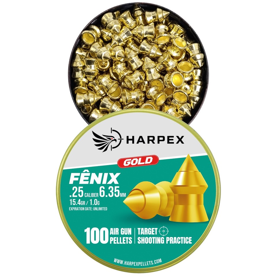 Harpex Fenix Gold .25 (6.35mm) Cal Airgun pellets - Lead Pointed high ...
