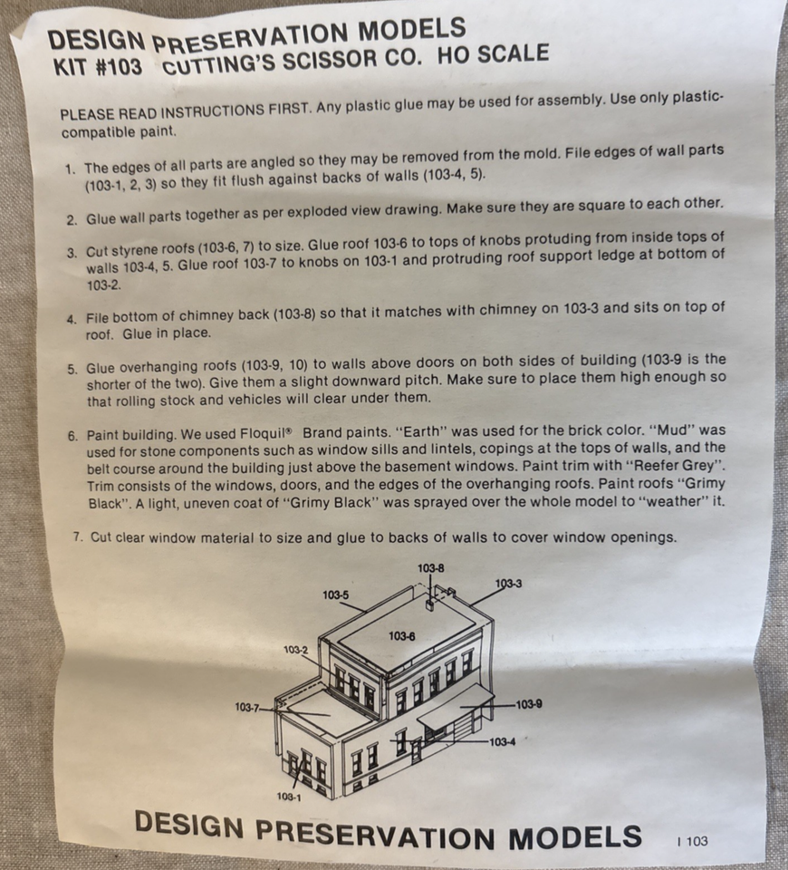 HO Scale DPM Design Preservation Models #103 Cutting's Scissor Co ...
