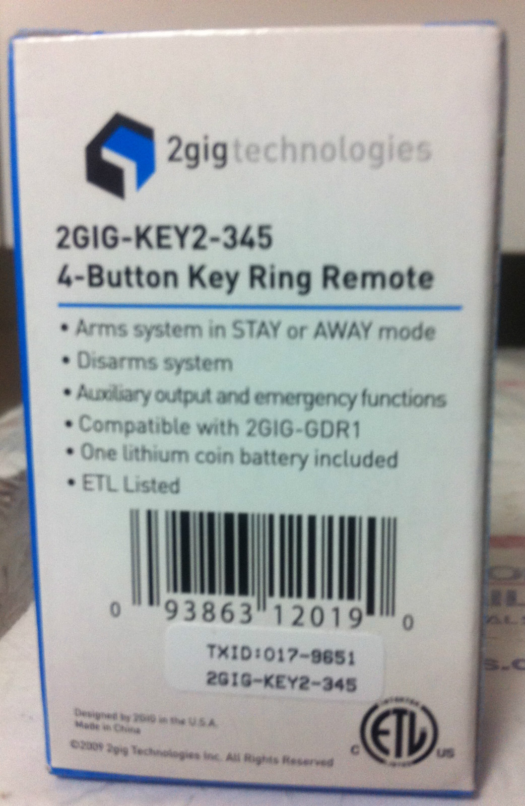 Brand New 2GIG 2GIG-KEY2-345 4 Button Wireless Remote Keyfob, 2gig-key2 ...