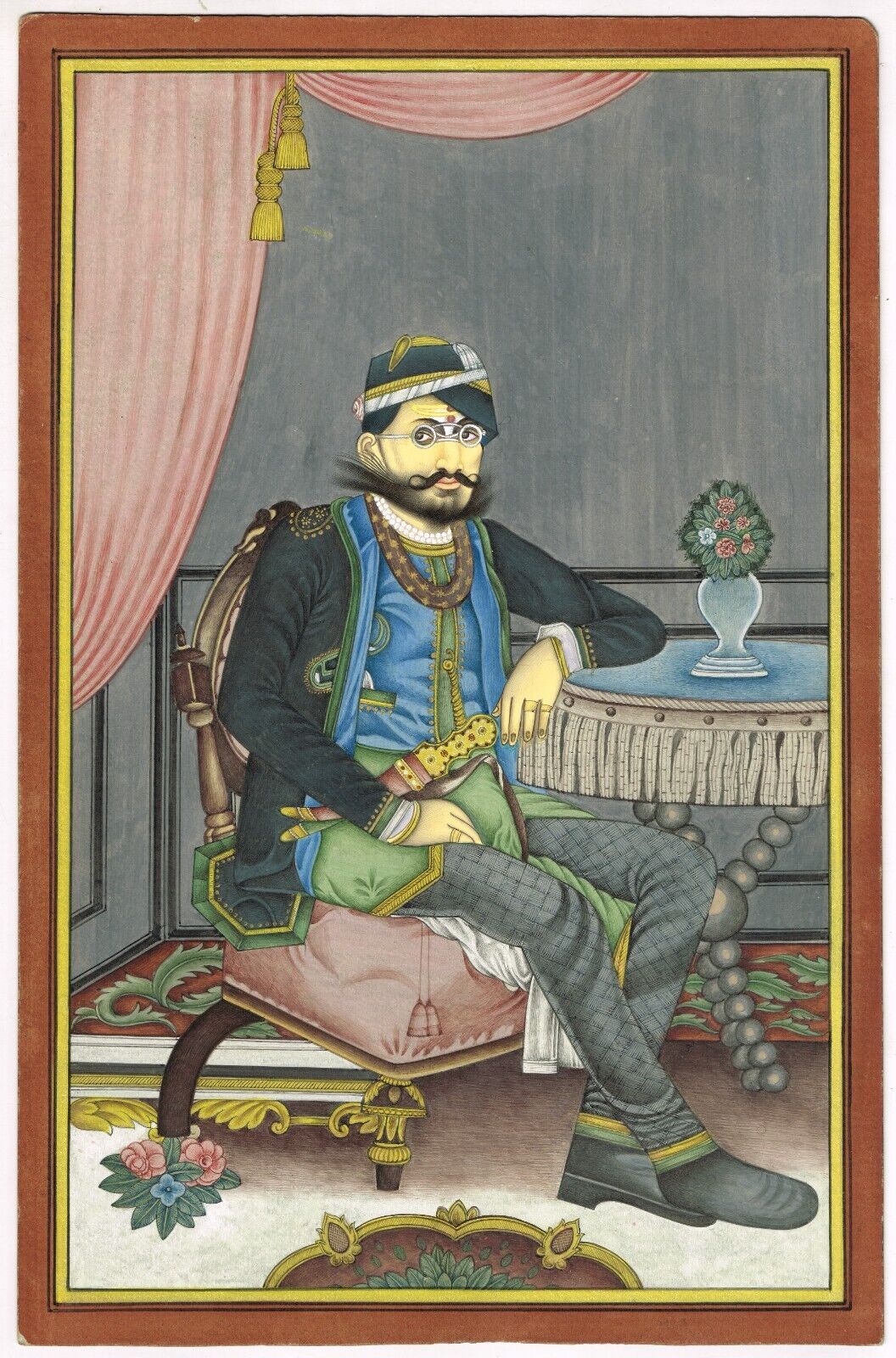 Miniature Portrait Of Maharaja Sawai Ram Singh Of Jaipur On Paper 9 ...