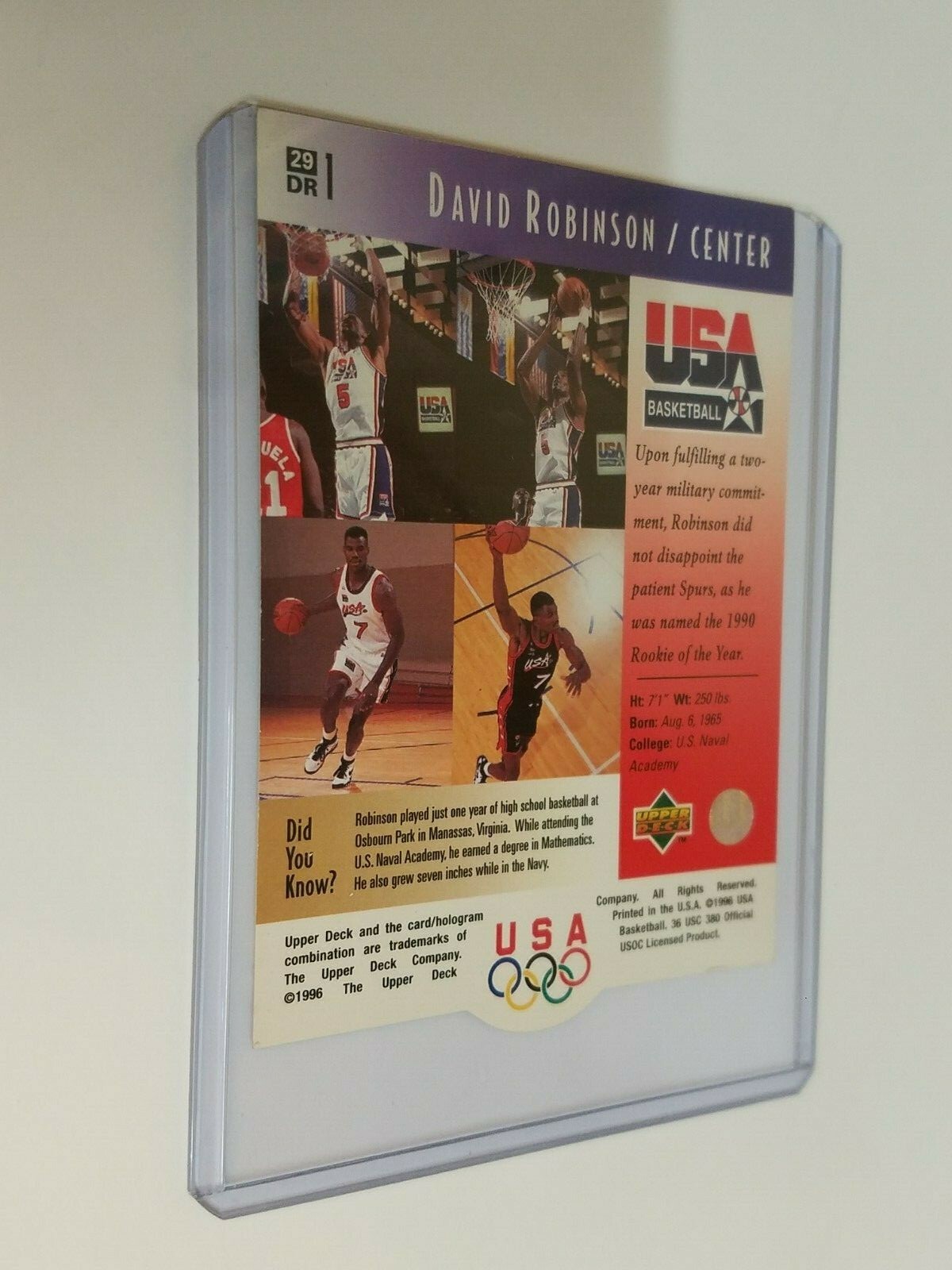 Rare 1990 NBA Rookie of the Year USA Upper Deck David Robinson Card #5 ...