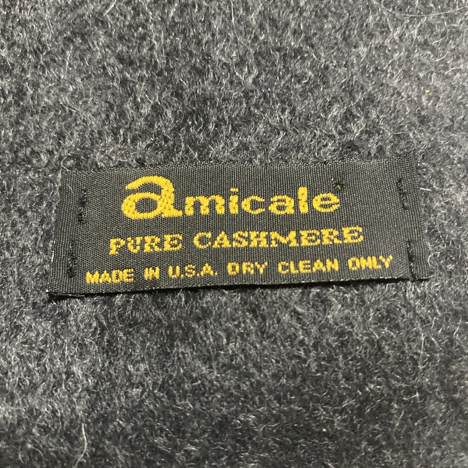 Amicale Cashmere Scarf Womans One Size Solid Charcoal Gray Fringed Made ...