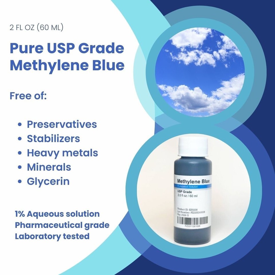 Methylene Blue USP Grade 1% Aqueous Solution 2oz 60 ml Pure Reagent ...