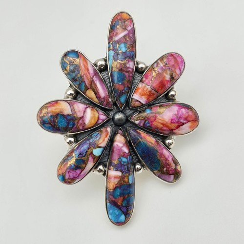 HUGE Pink Dhalia Turquoise Spiny Oyster Sterling Silver Statement Ring ...