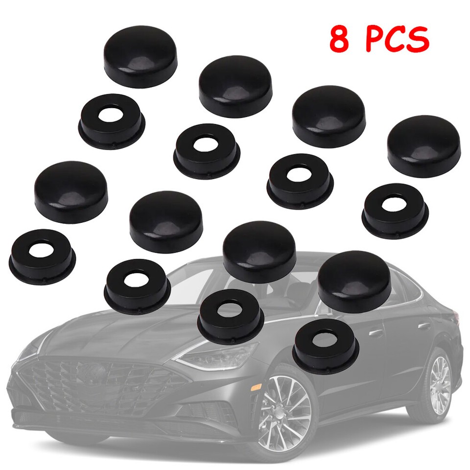 Black License Plate Frame Screw Caps & Bolt Covers Car Truck Cycle 8pcs ...